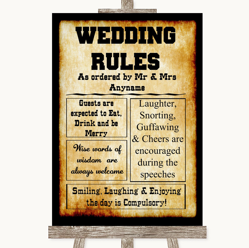 Western Rules Of The Wedding Personalised Wedding Sign - The Card Zoo