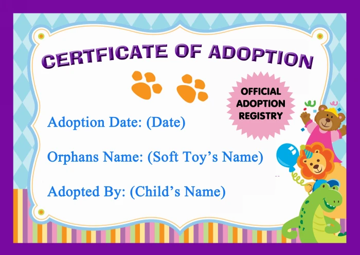 Soft Toy Teddy Bear Official Personalised Adoption Certificate - The ...