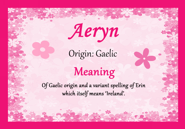 Aeryn Personalised Name Meaning Certificate - The Card Zoo