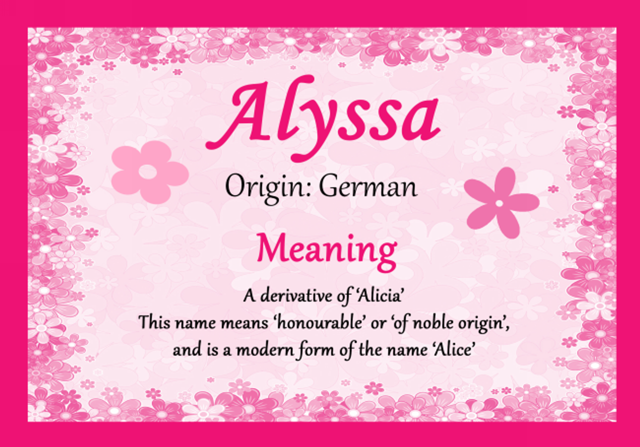 Alyssa Personalised Name Meaning Certificate - The Card Zoo
