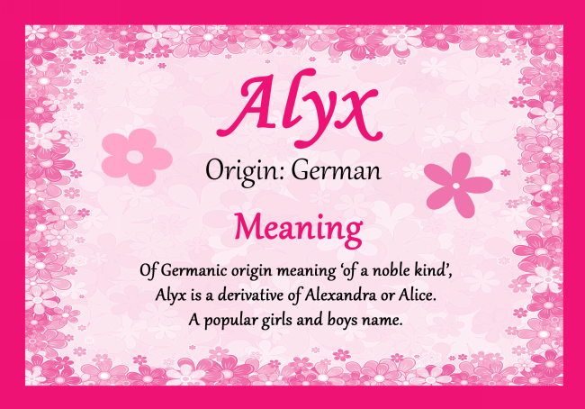 Alyx Personalised Name Meaning Certificate - The Card Zoo