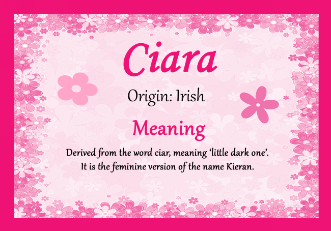 Ciara Personalised Name Meaning Certificate - The Card Zoo