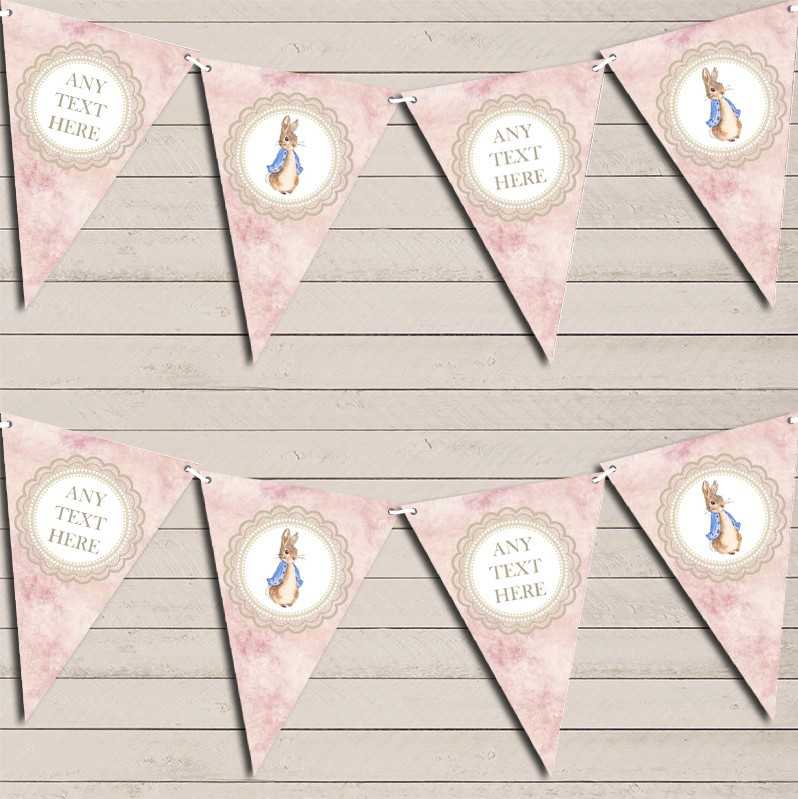 Pretty Pink Peter Rabbit Personalised Baby Shower Bunting - The Card Zoo