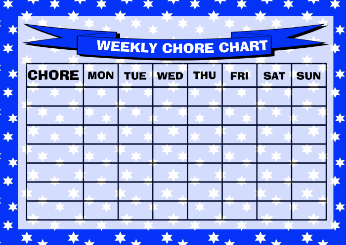 Weekly Chore Rota Task Reward Chart Blue Stars - The Card Zoo