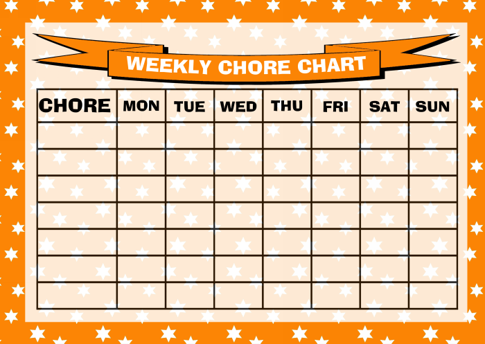 Weekly Chore Rota Task Reward Chart Orange Stars - The Card Zoo
