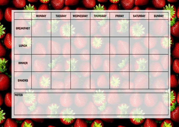 Weekly Meal Planner Chart Strawberry - The Card Zoo