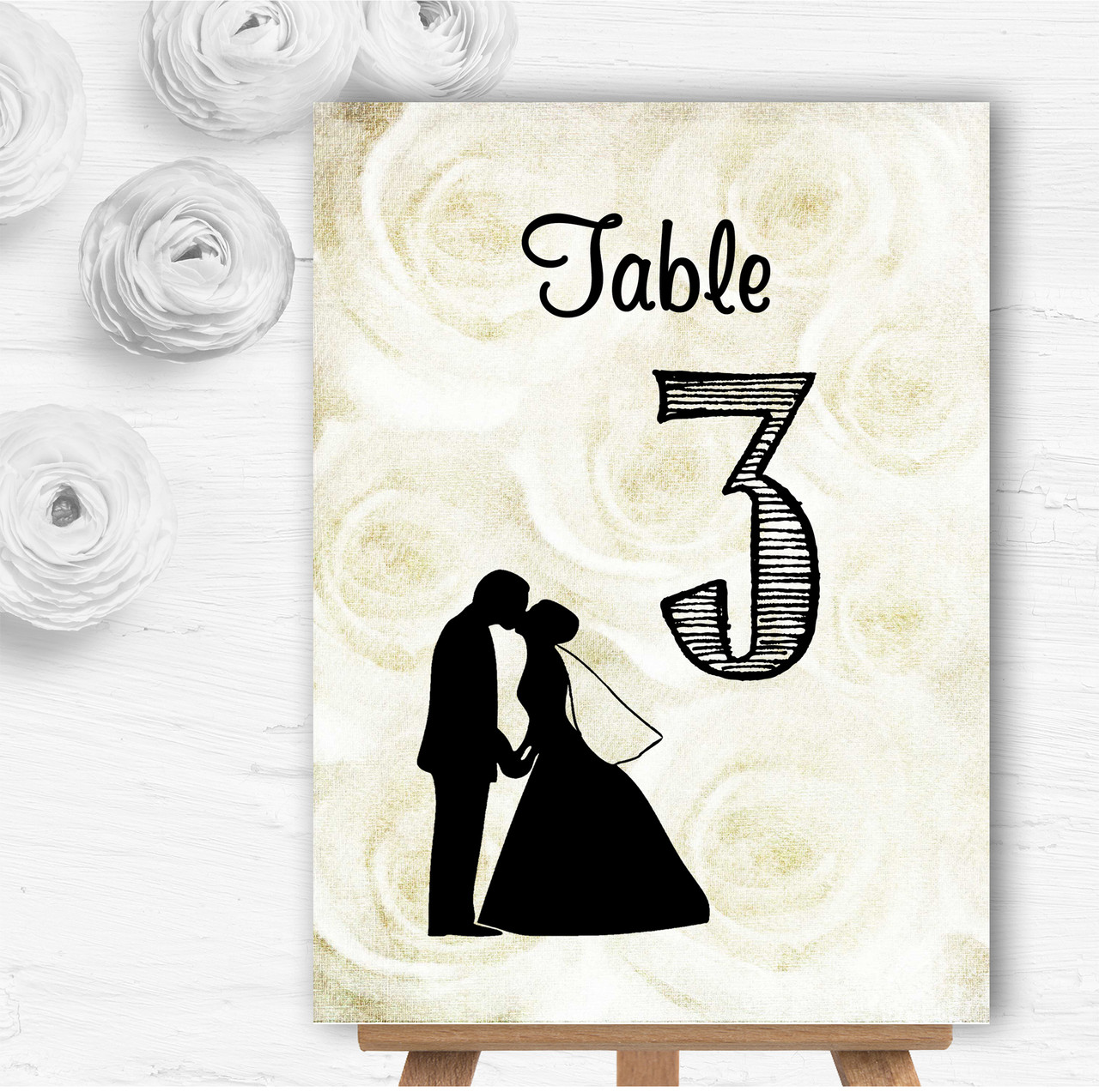 Cream Roses Chic Personalised Wedding Table Number Name Cards - The ...