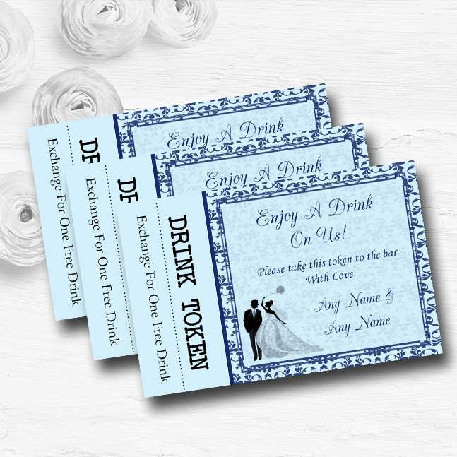 Blue Classic Vintage Personalised Wedding Bar Free Drink Tokens - The ...