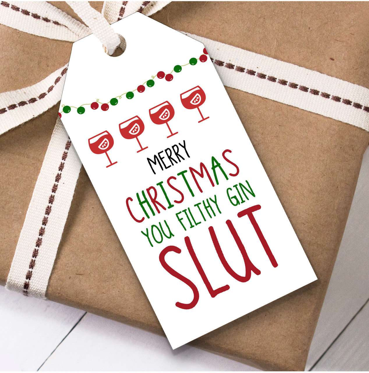 Funny Rude Filthy Gin Slut Christmas Gift Tags - The Card Zoo