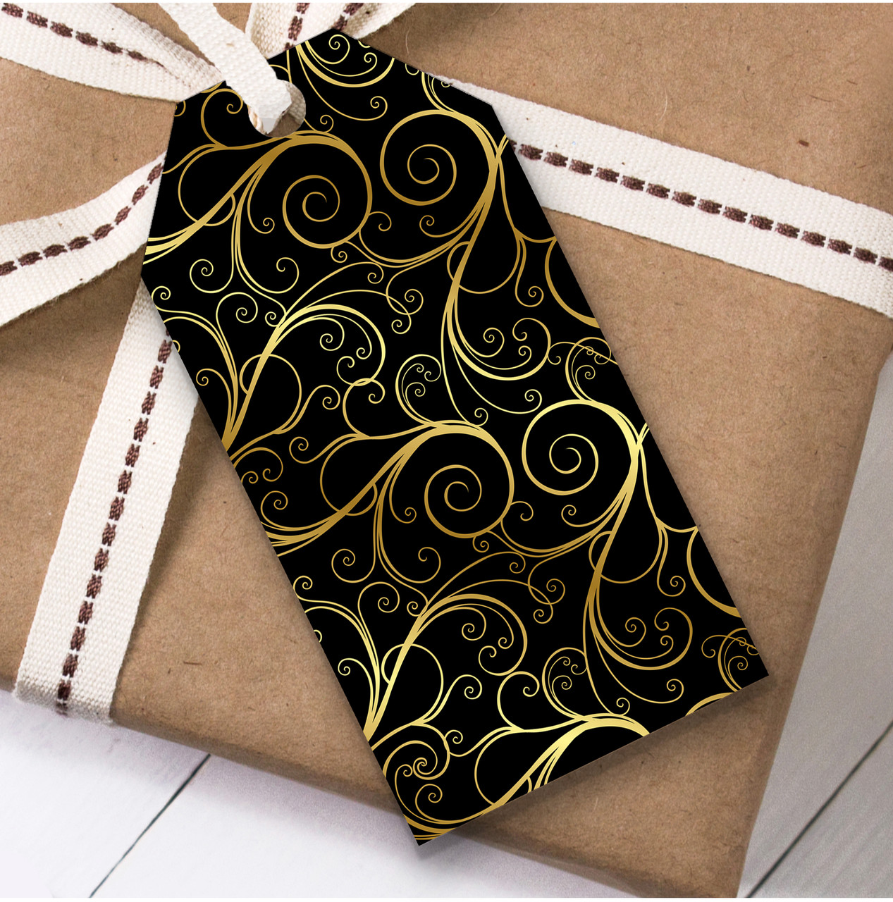 Black Gold Swirls Christmas Gift Tags - The Card Zoo