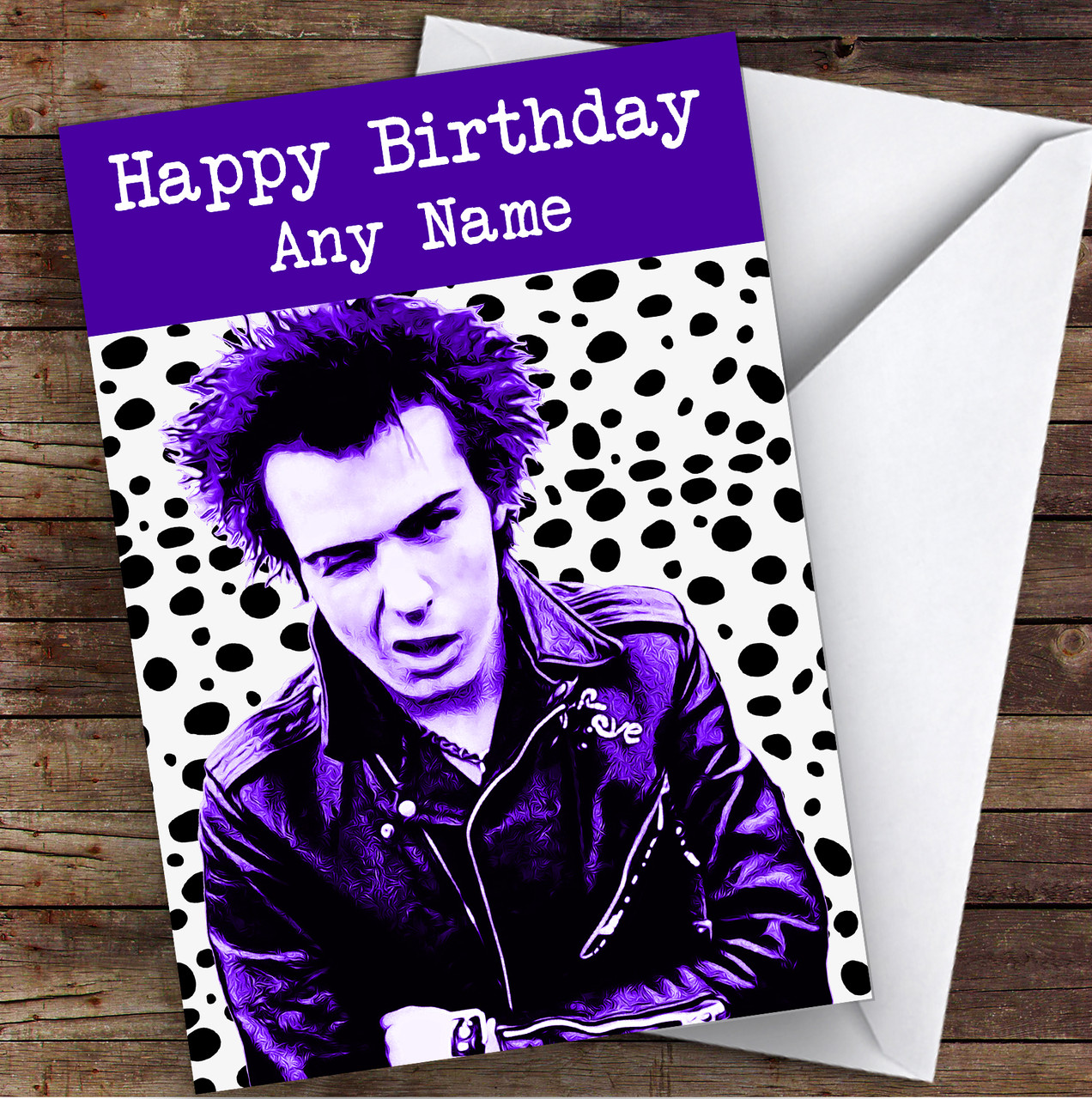 Sid Vicious Spotty Celebrity Personalised Birthday Card - The Card Zoo