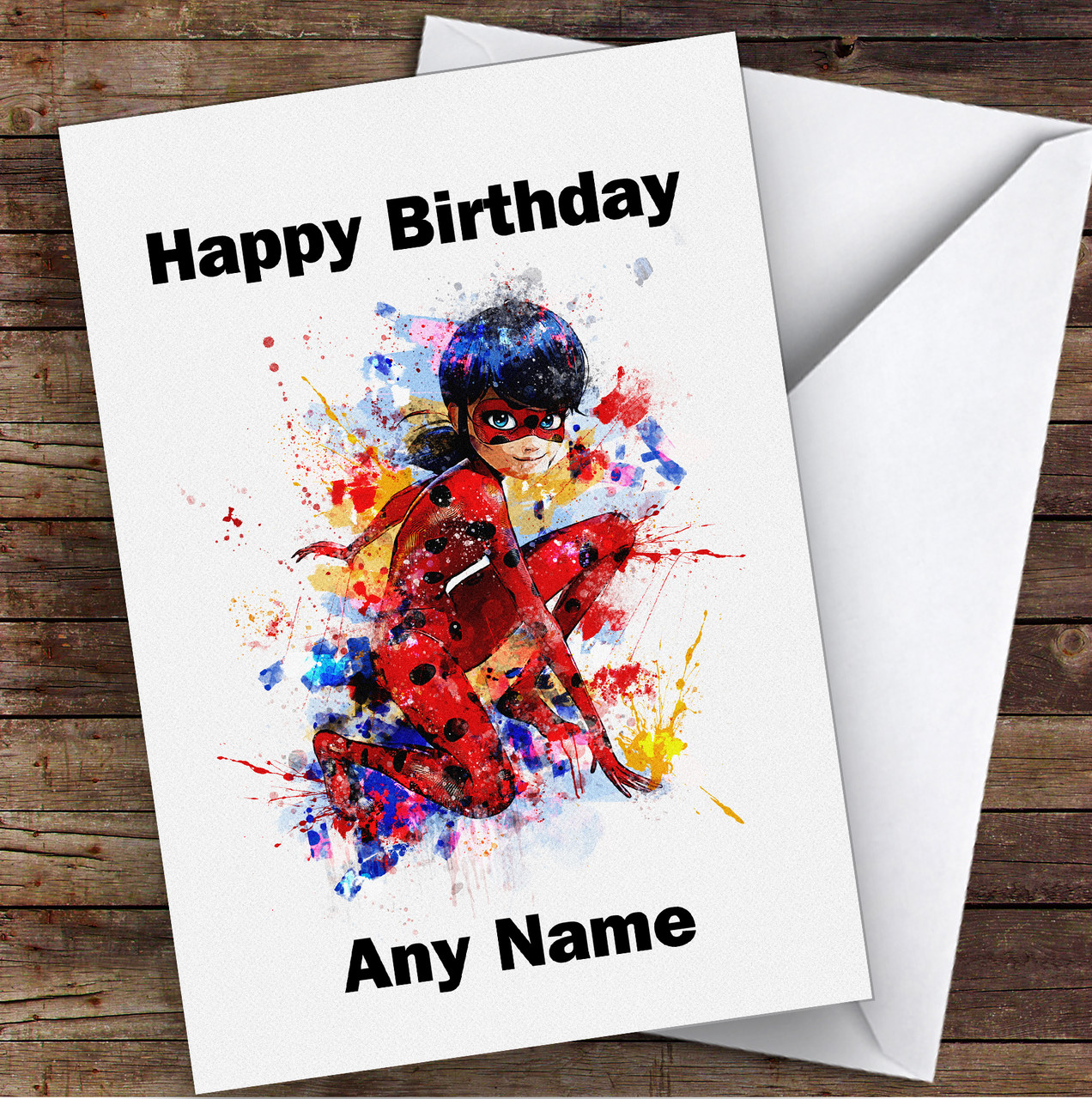 Miraculous Ladybug Watercolour Splatter Children's Kids Birthday Card ...