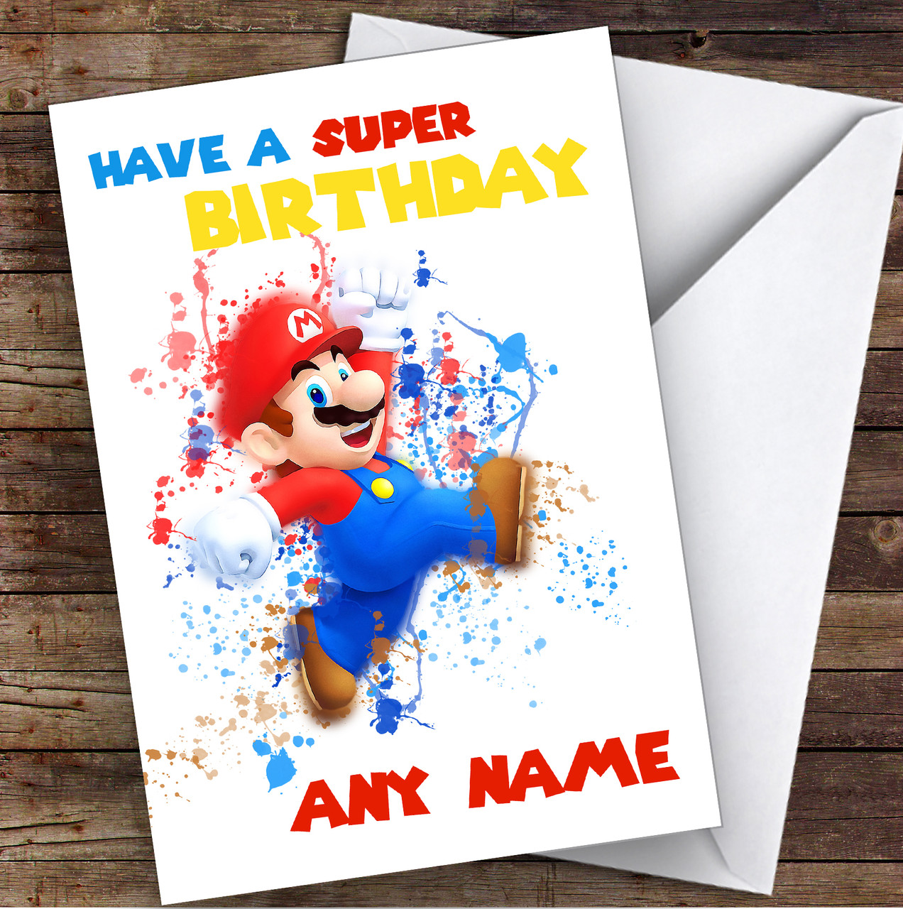 Super Mario Splatter Art Children's Kids Personalised Birthday Card ...