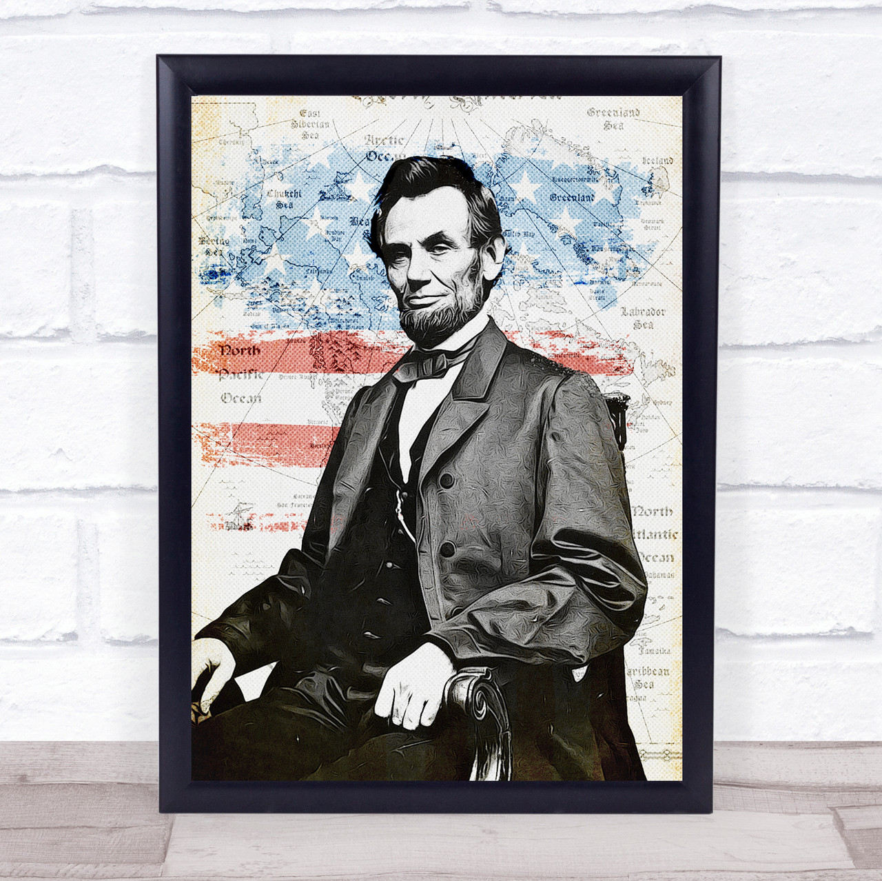 Abraham Lincoln American Flag Vintage Map Wall Art Print - The Card Zoo