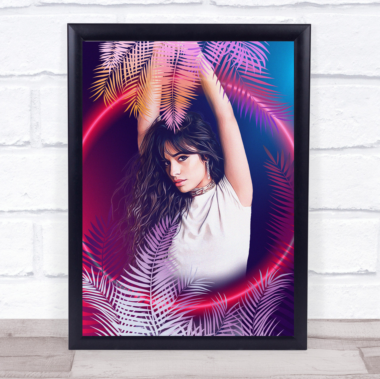 Camila Cabello Neon Pink Circle Botanical Wall Art Print - The Card Zoo