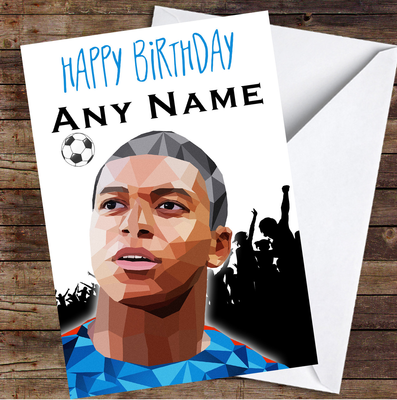 Kylian Mbappe Polygon Football and Crowd Personalised Birthday Card ...