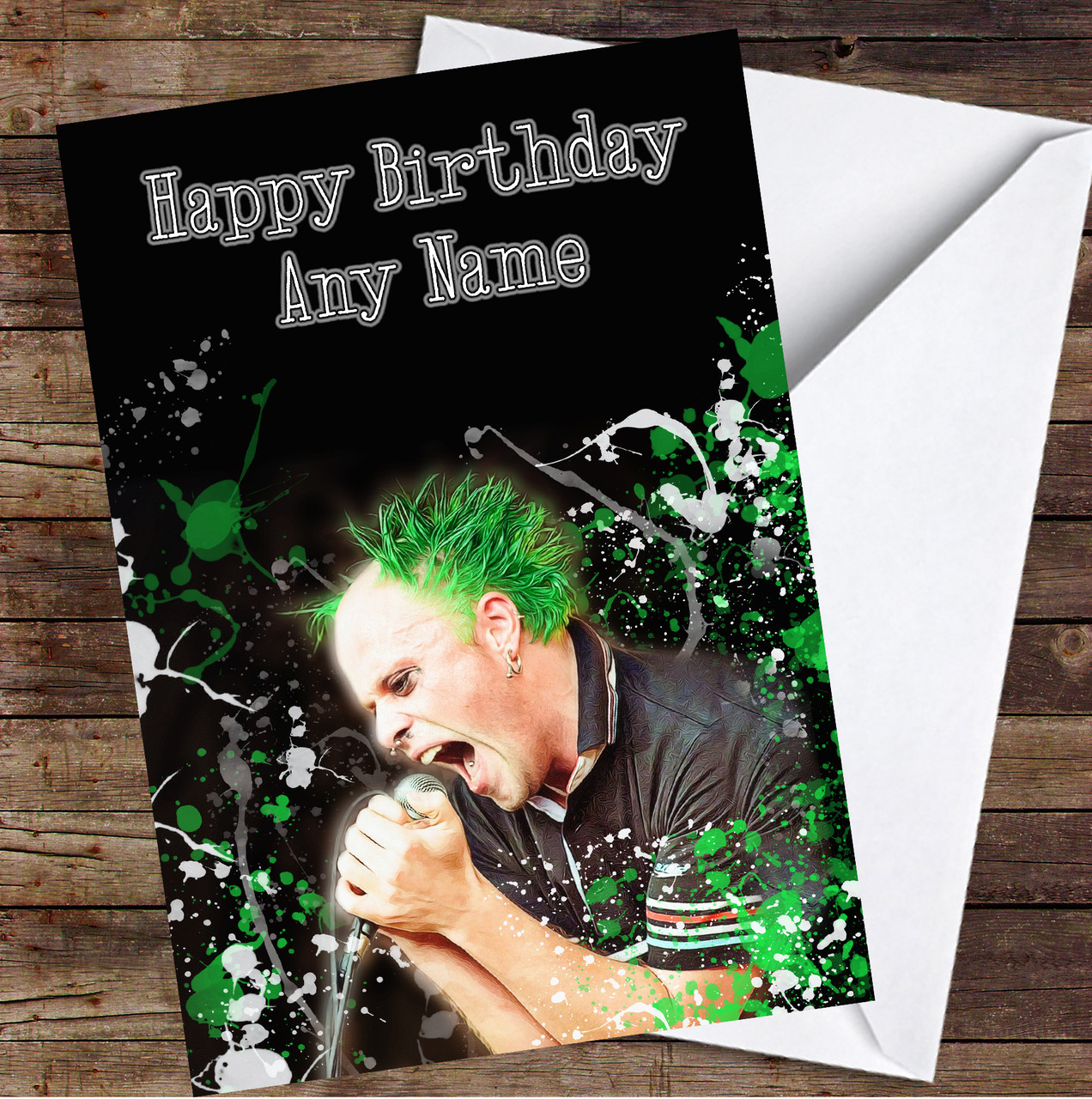 Keith Flint Dark Green Splatter Art Personalised Birthday Card - The ...