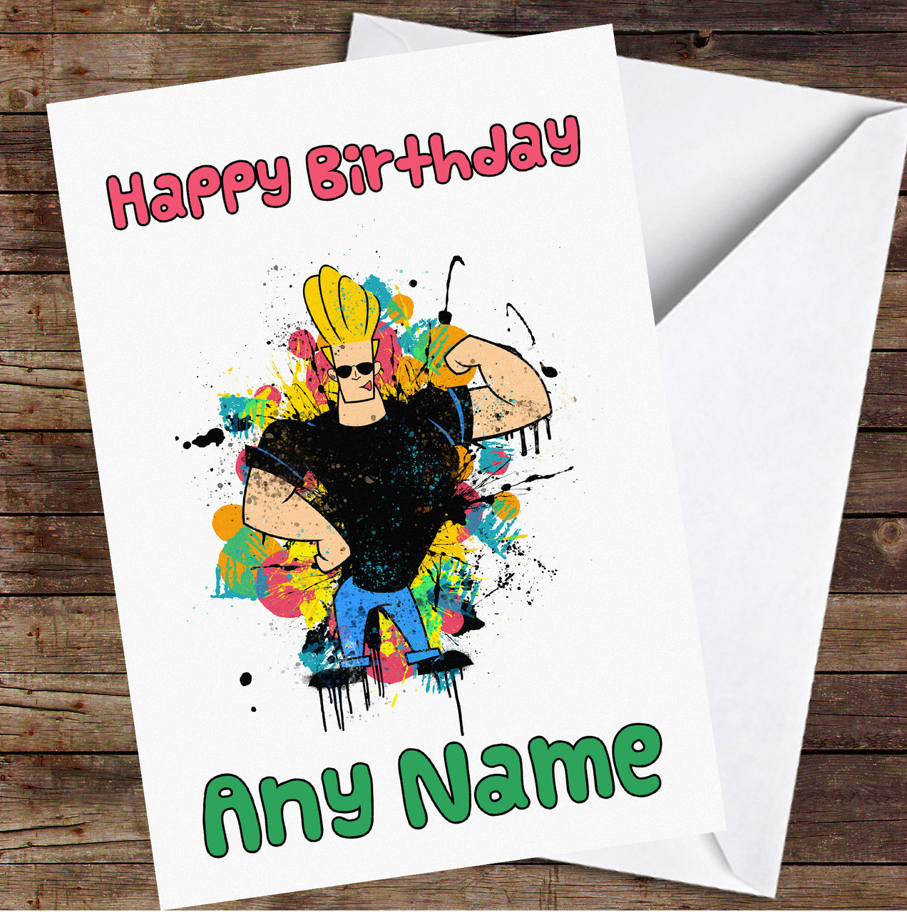 Johnny Bravo Splatter Drips Personalised Birthday Card - The Card Zoo