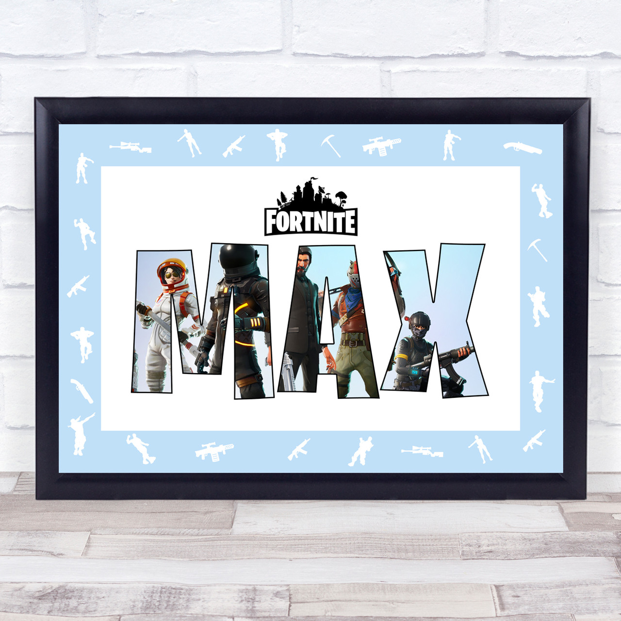 Fortnite Blue Border Logo Any Name Personalised Wall Art Print - The ...