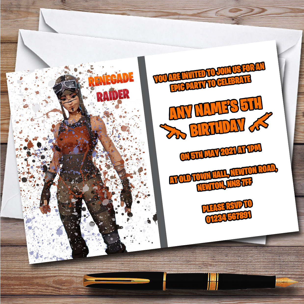 Splatter Art Gaming Fortnite Renegade Raider Birthday Party Invitations ...