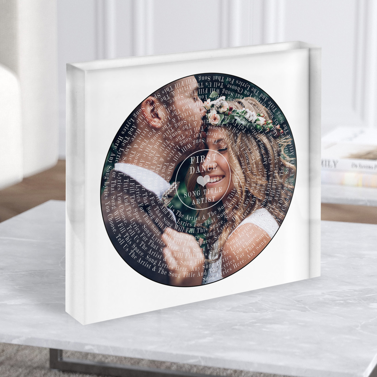 Square Vinyl Record Wedding Photo White Any Song Lyric Acrylic Block ...