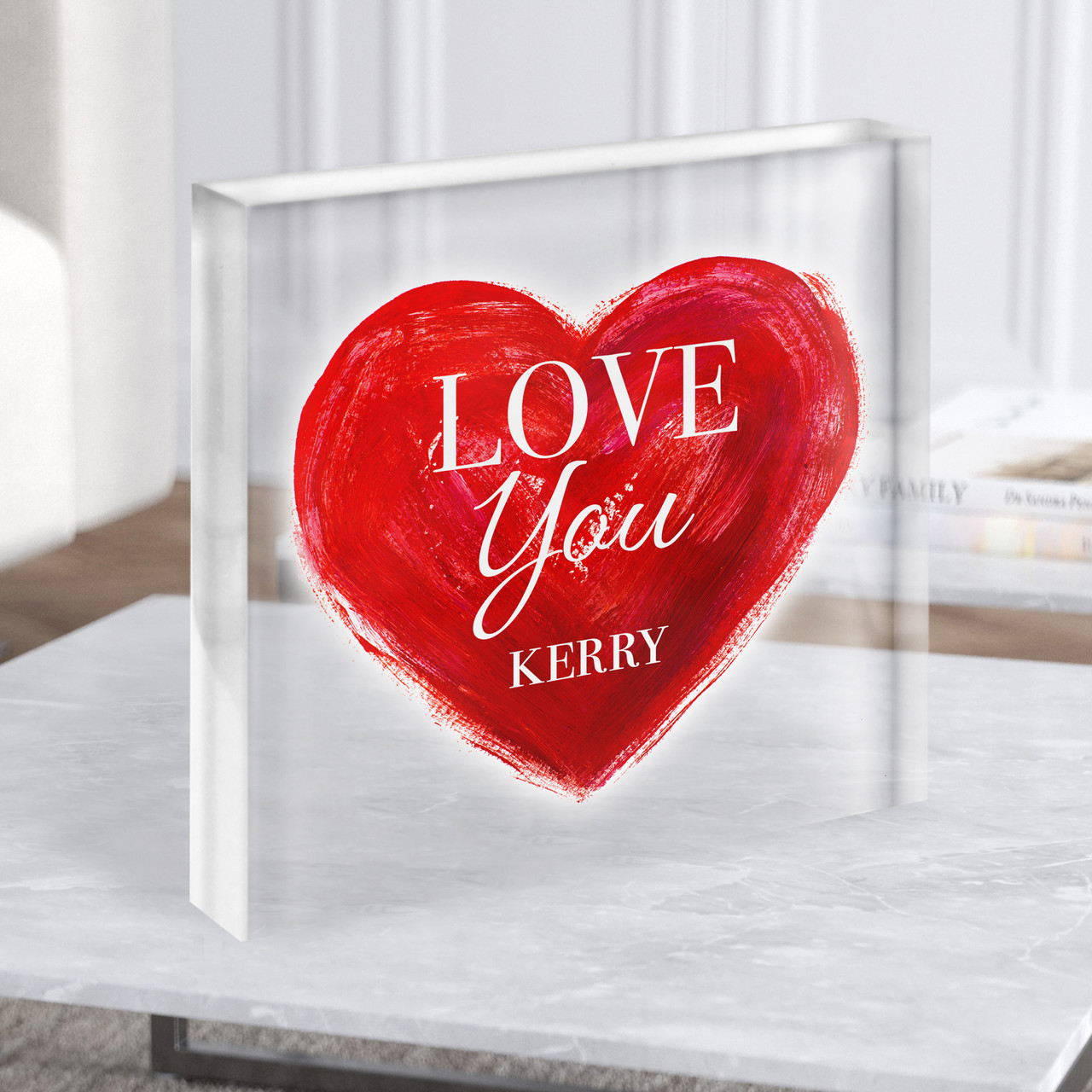 Painted Heart Love Square Personalised Gift Acrylic Block - The Card Zoo