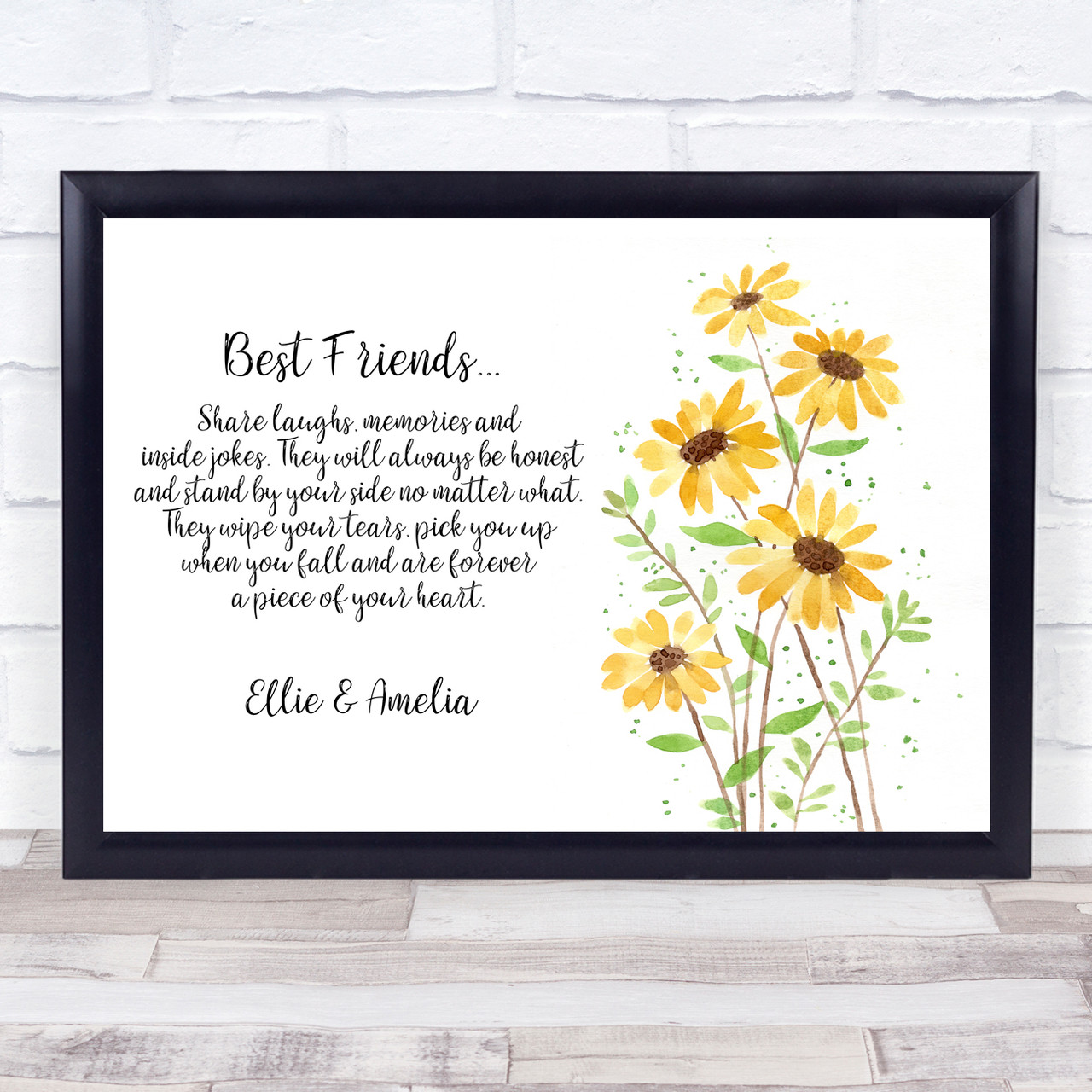 Best Friend Poem Any Names Yellow Sunflowers Personalised Gift Print ...