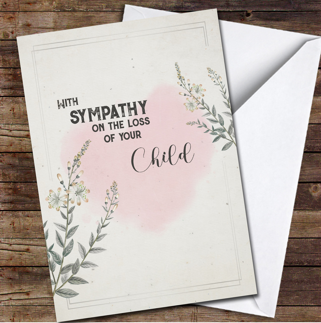 Watercolour Heart With Flowers Sympathy Loss Of Child Personalised Card ...