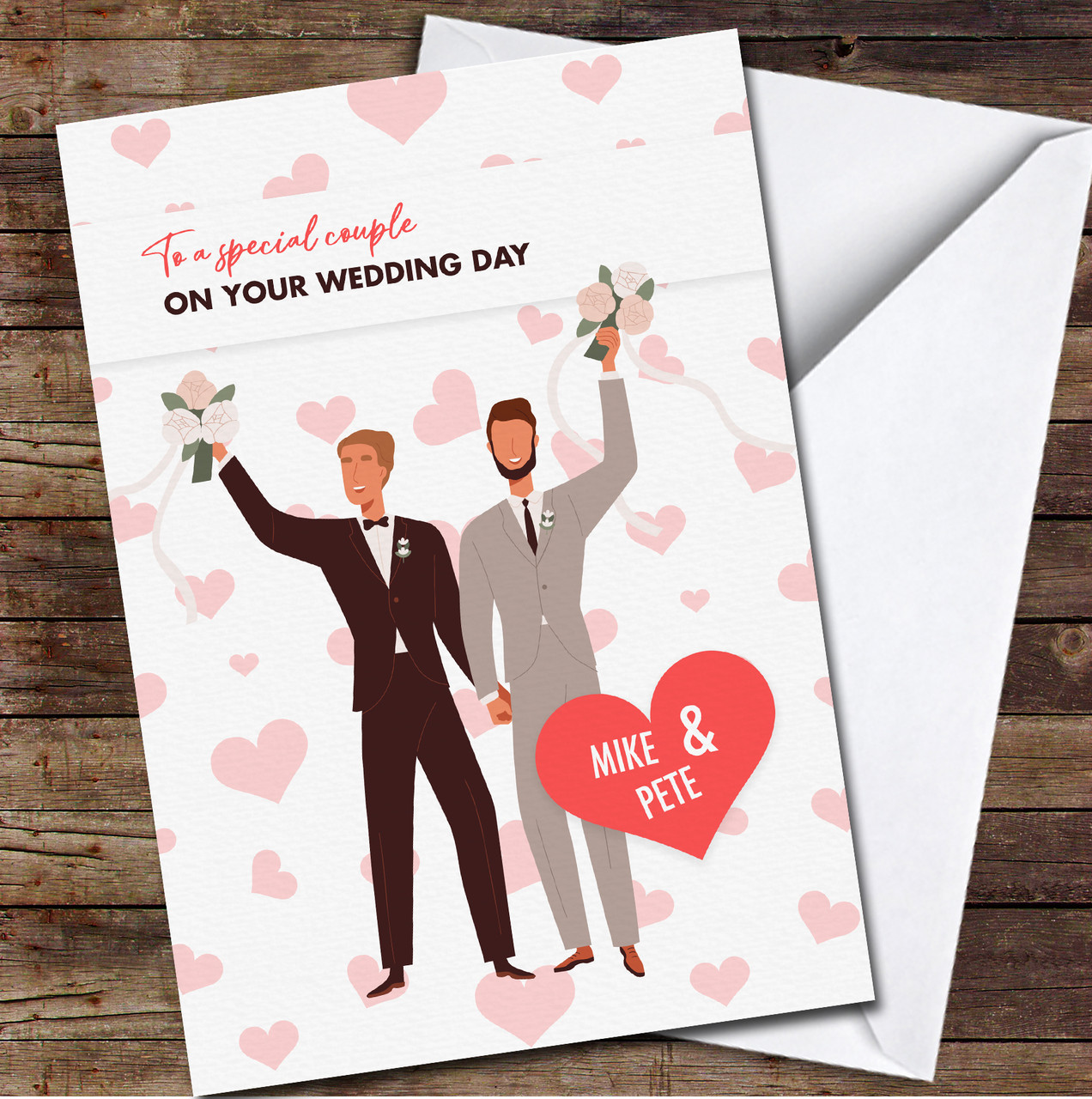 Two Married Men Gay Wedding Day Special Couple Names Personalised Card ...