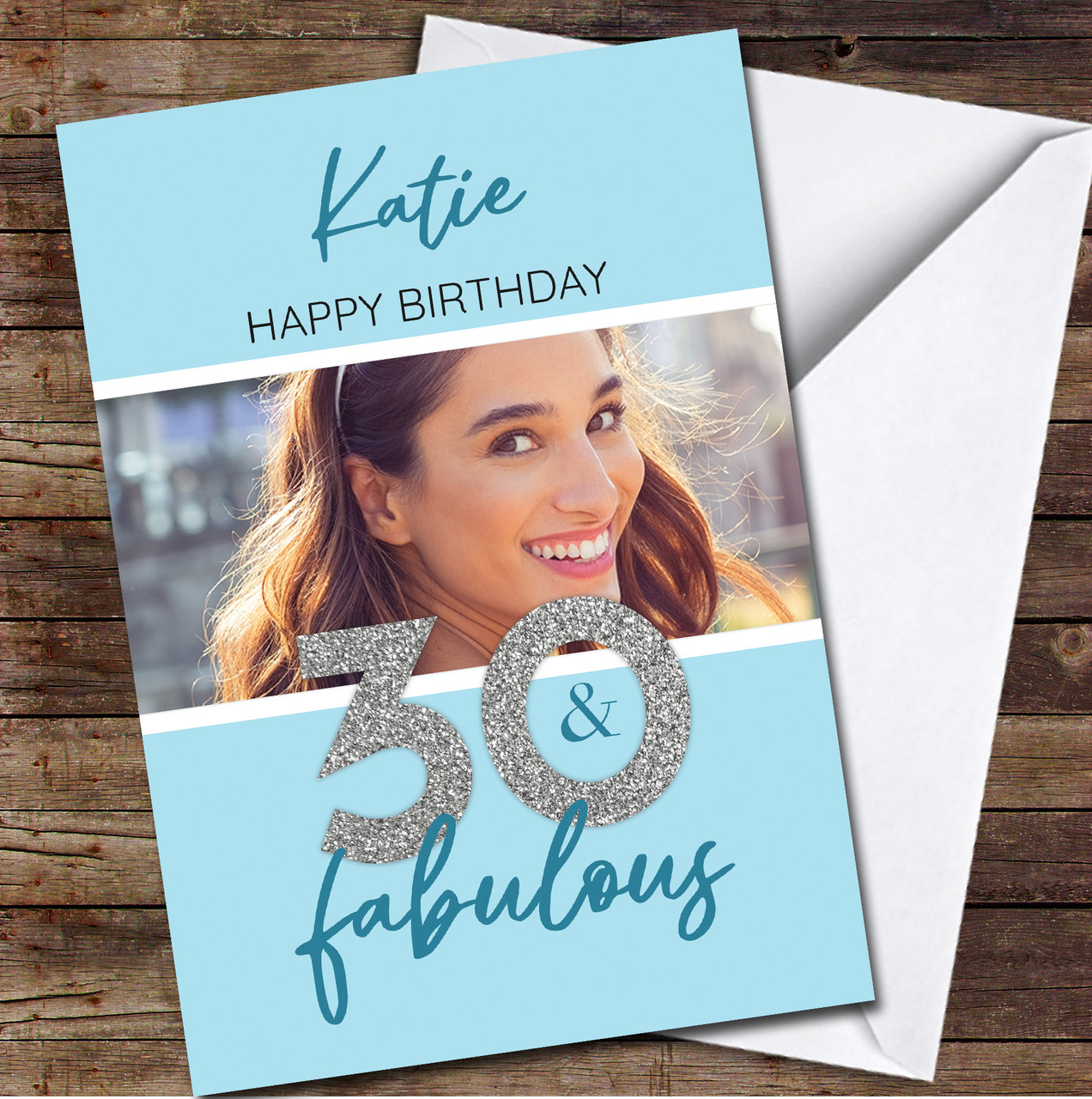 30th Birthday Blue Silver Glitter 30 and Fabulous Photo Personalised ...