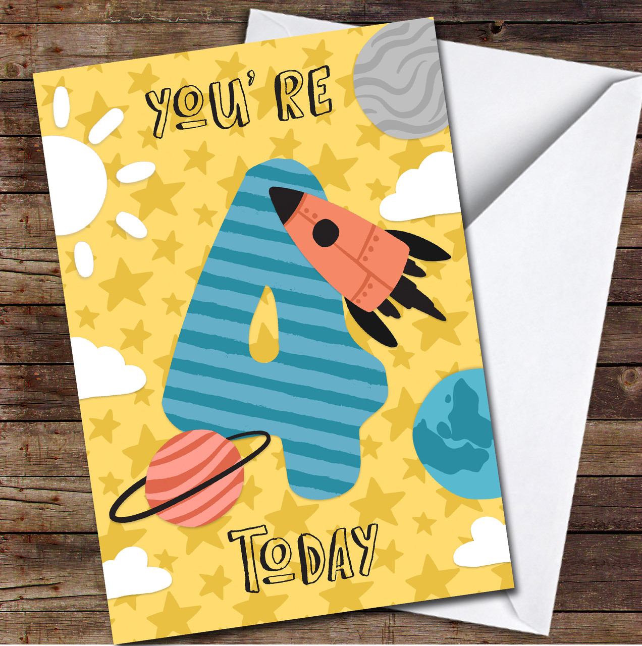 4th You're 4 Today Boy Space 4th Any Age Personalised Birthday Card ...
