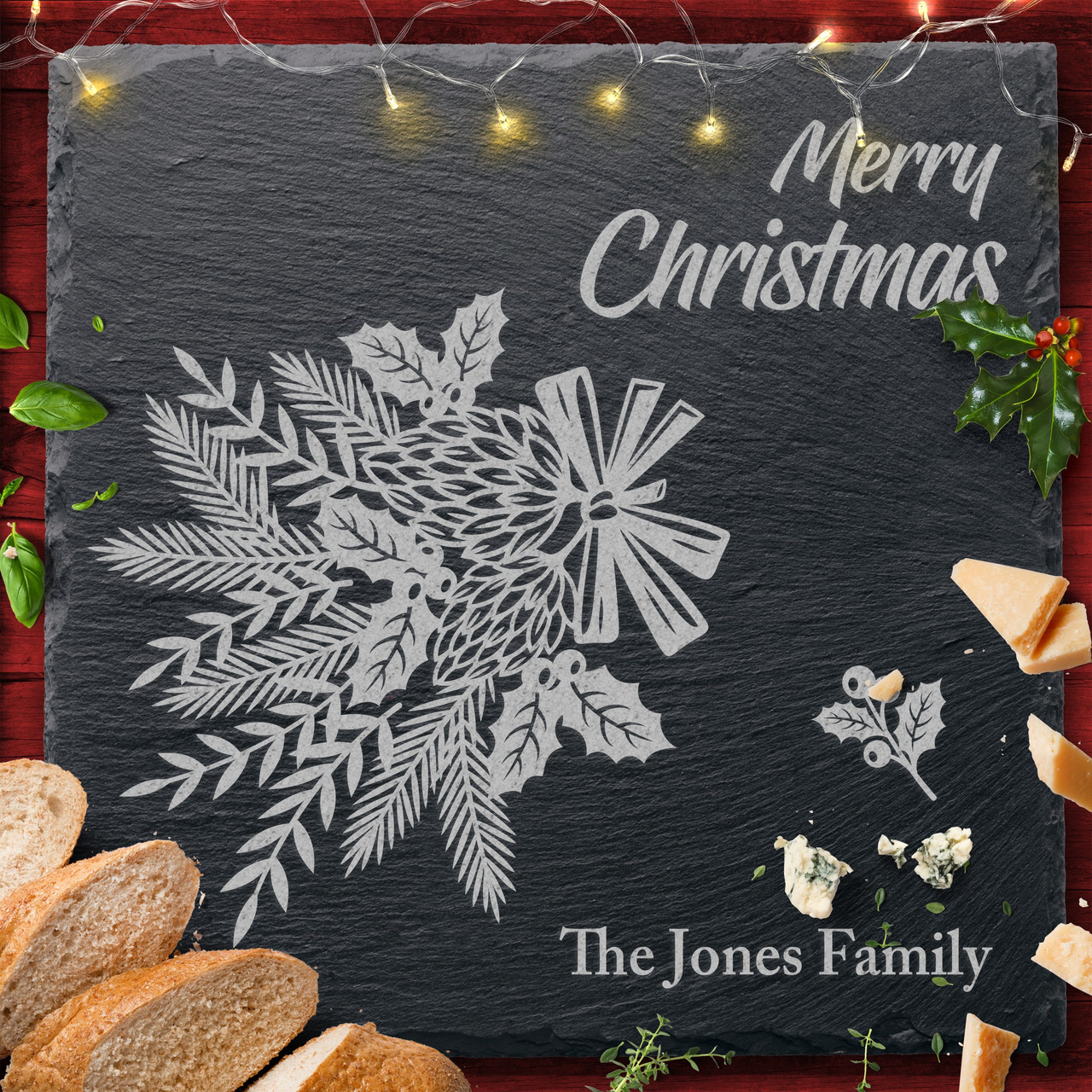 Winter Plants Square Any Text Personalised Engraved Christmas Slate ...