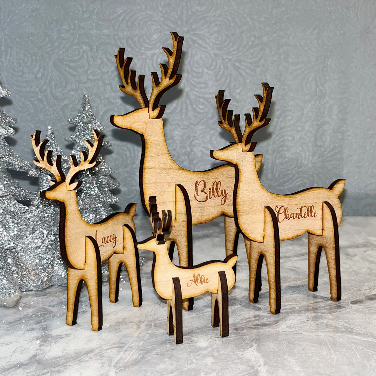 Personalised Reindeer Christmas Family Decoration Table Name Place ...