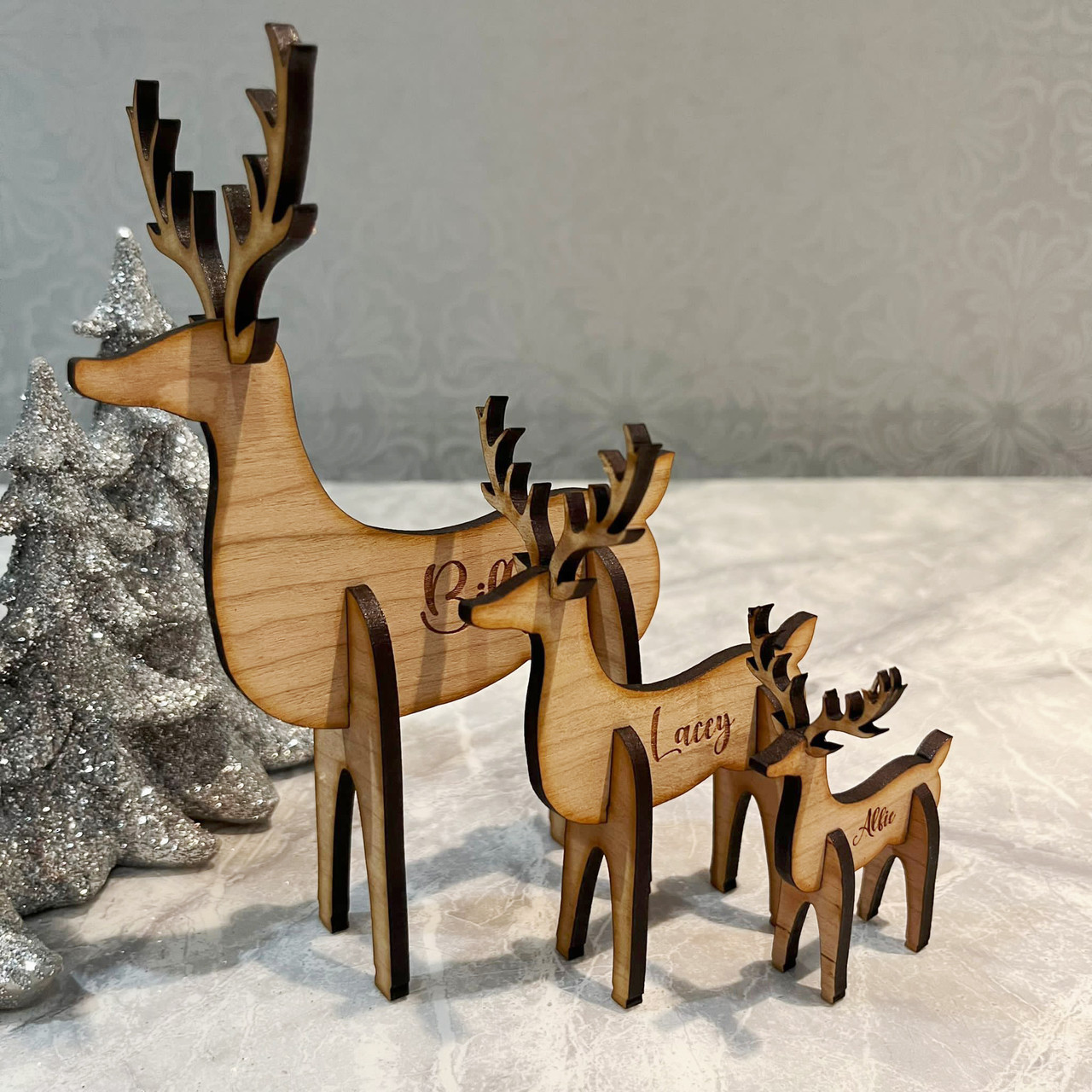 Personalised Reindeer Christmas Family Decoration Table Name Place ...