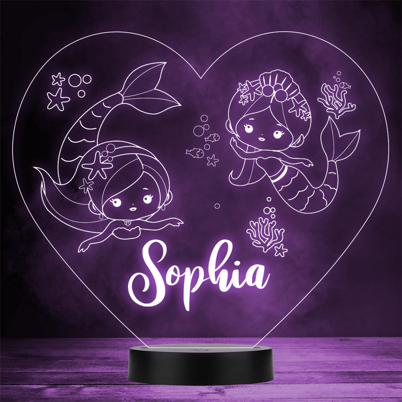 Girls Two Cute Mermaids Heart Personalised Gift Colour Change LED Night ...