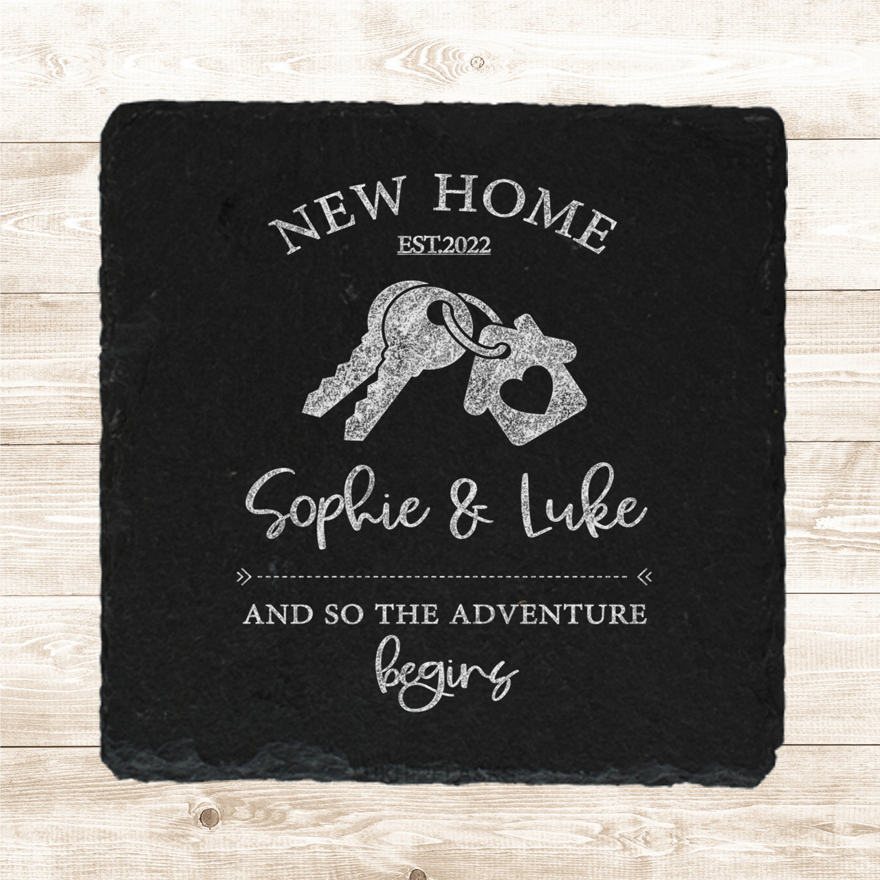 Square Slate New Home House Keys Couple Adventure Gift Personalised ...