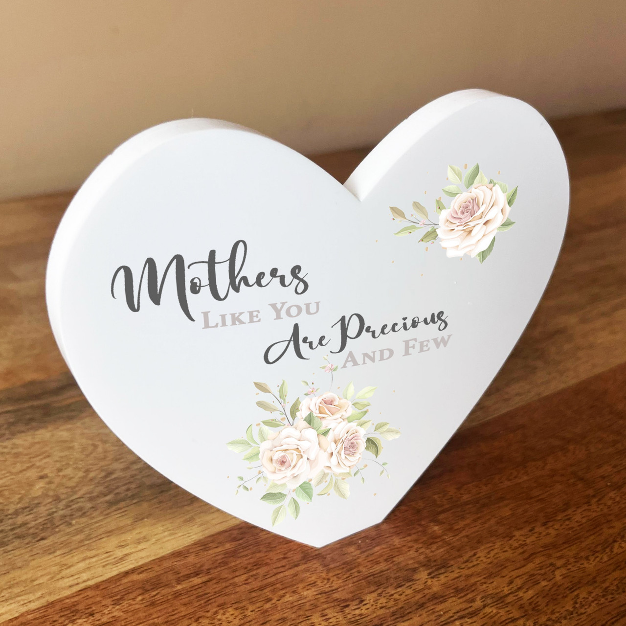 Mothers Mum White Roses Heart Shaped Personalised Gift Acrylic Block ...