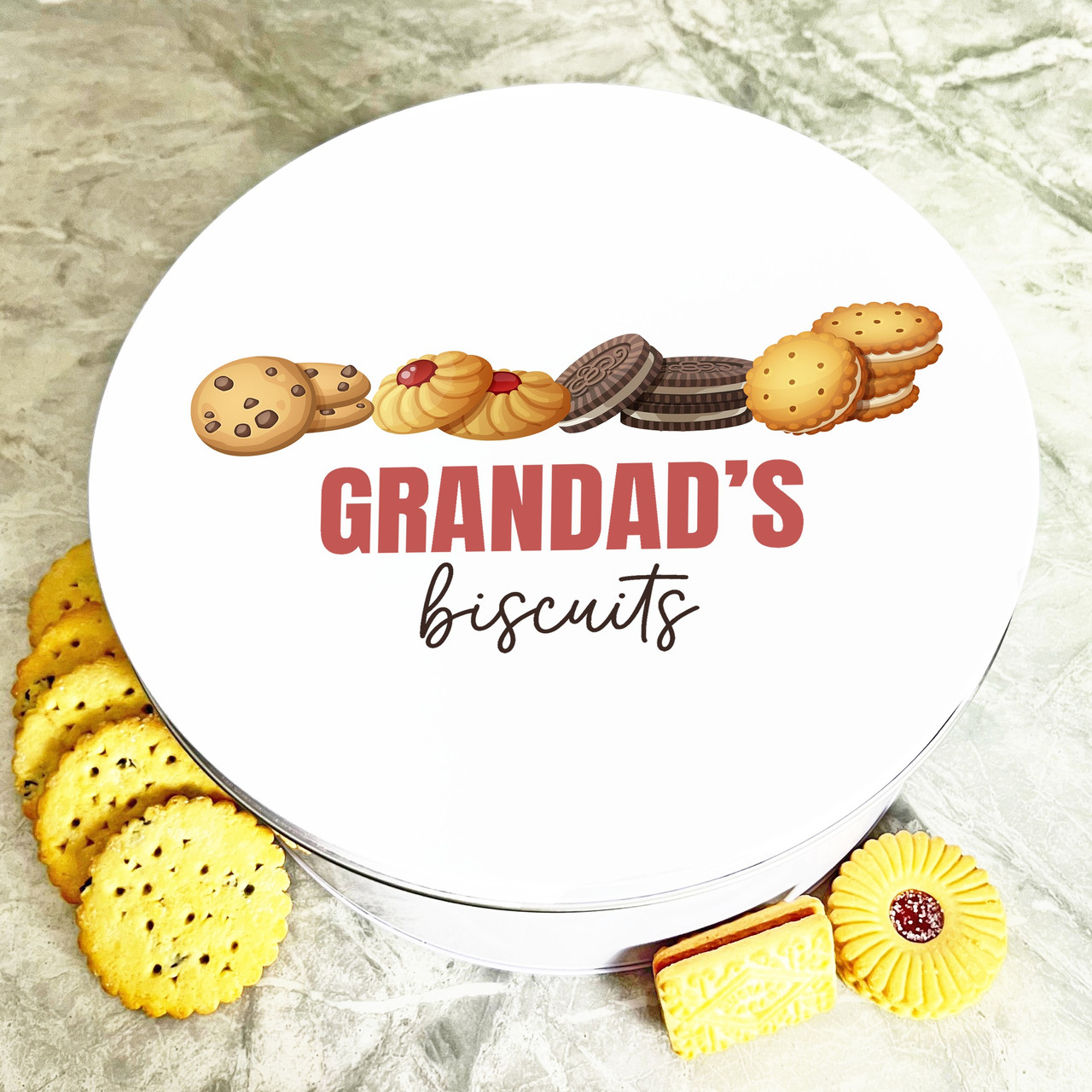Round Grandad's Biscuits Personalised Biscuit Tin - The Card Zoo