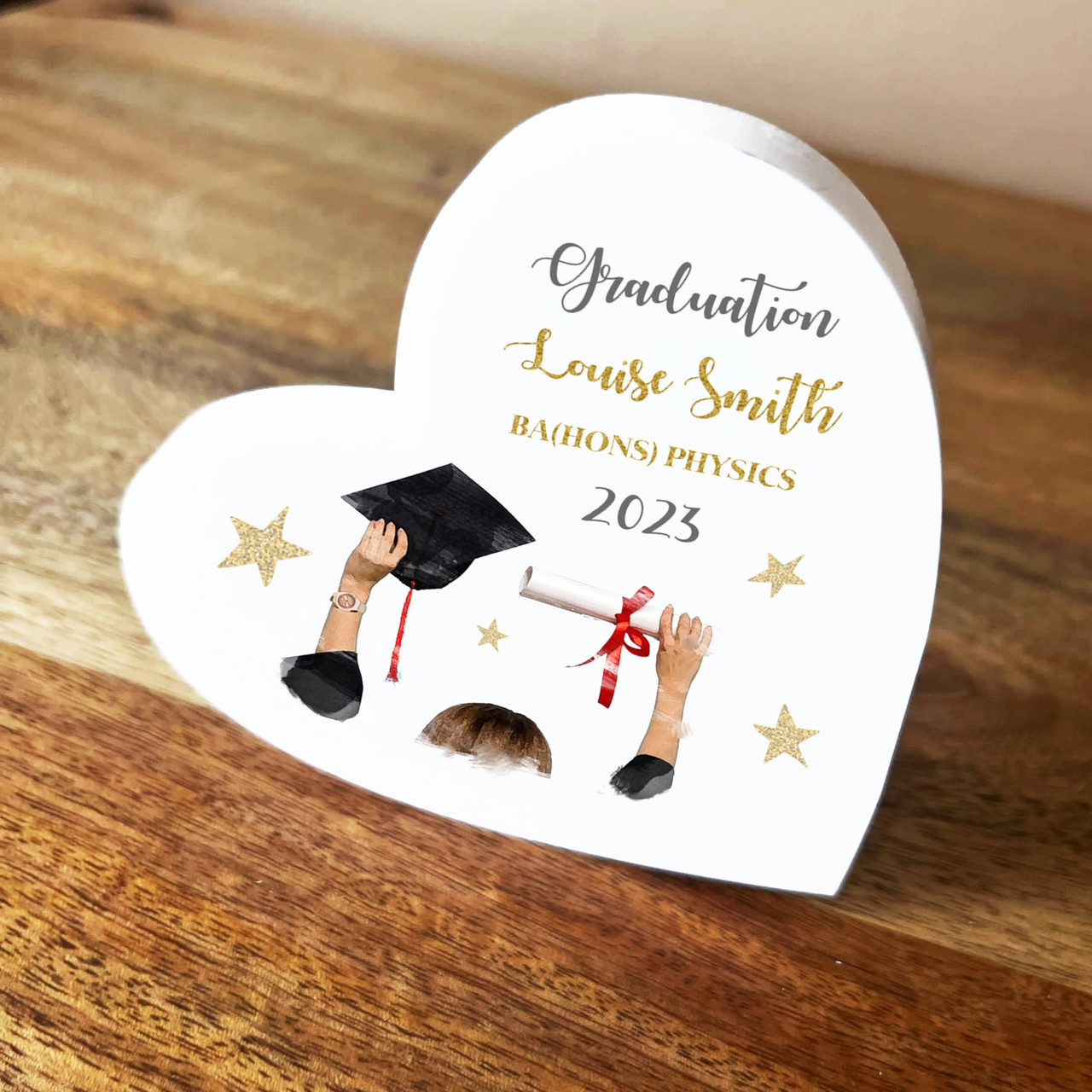 Graduation Gold Stars Painted Girl Hat Graduate White Heart ...