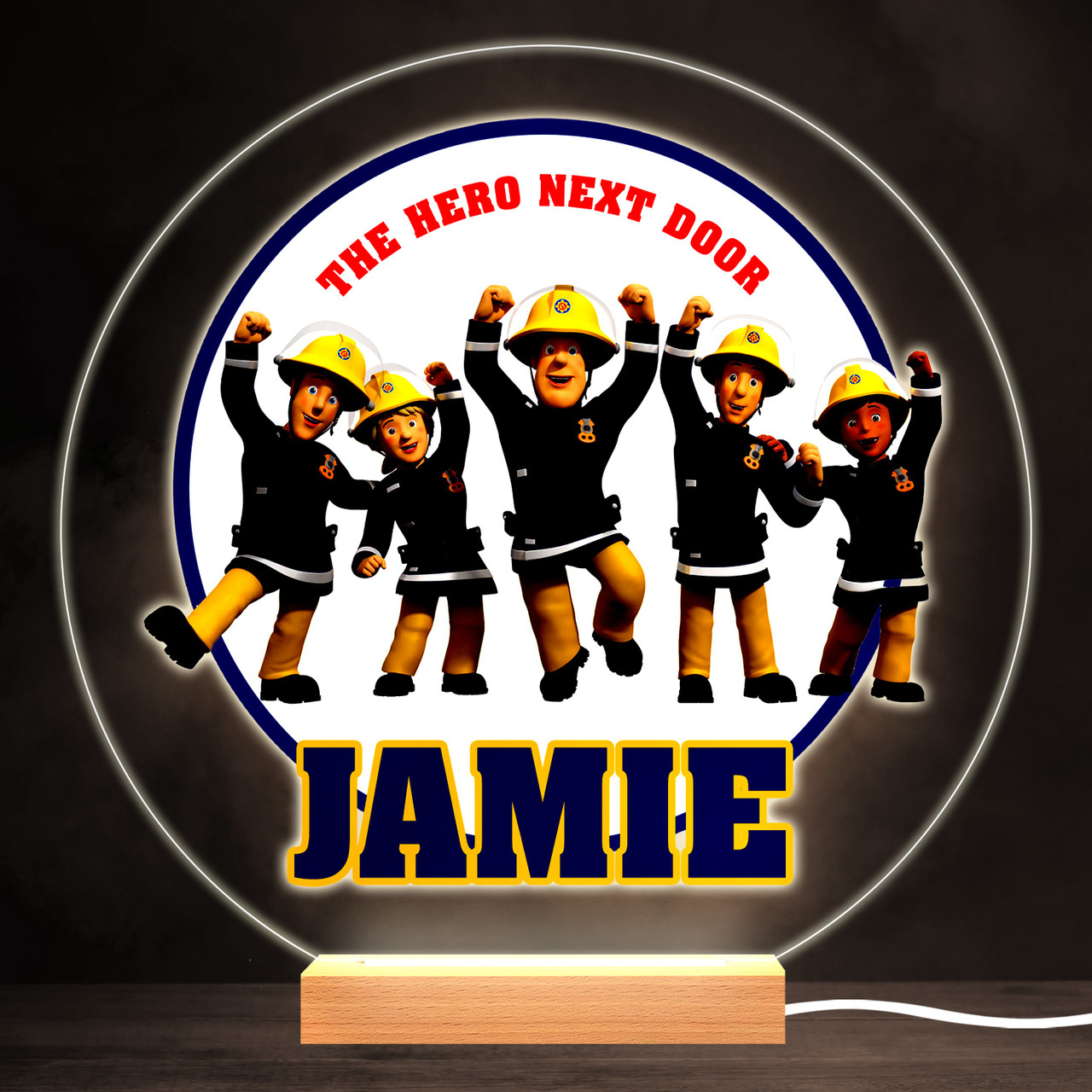 Fireman Sam Colourful Round Personalised Gift Warm White LED Lamp Night ...