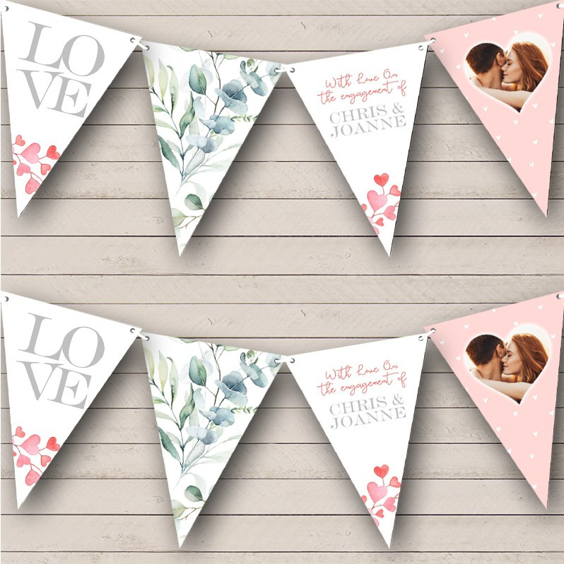 Engagement Watercolour Hearts Photo Pastel Pink Engaged Personalised ...