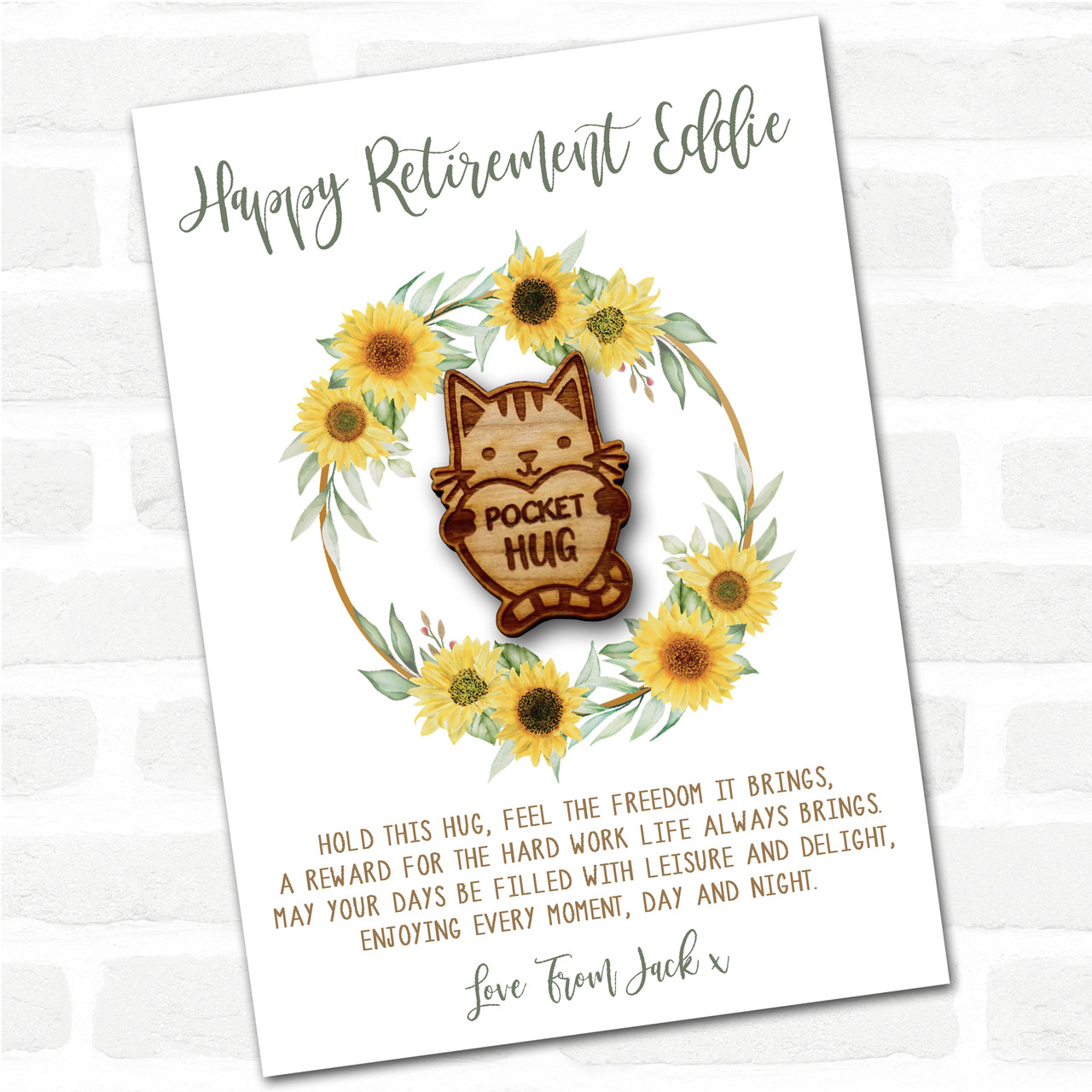 Cat Holding Love Heart Happy Retirement Sunflower Personalised Gift ...