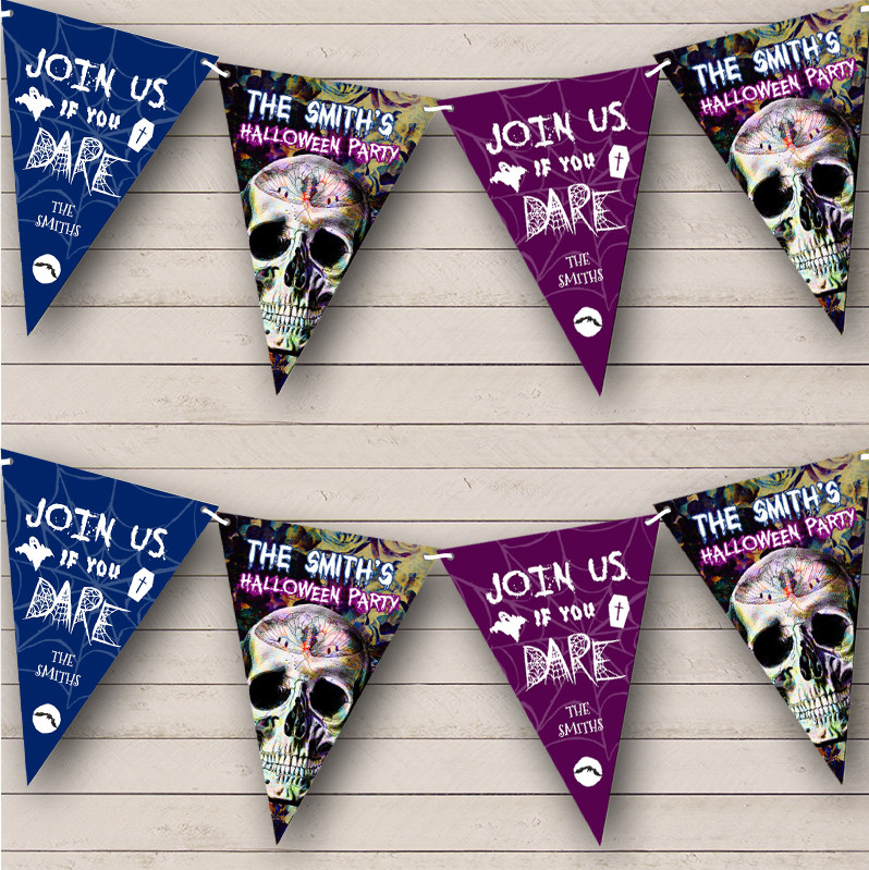 Gothic Skulls Purple Blue Personalised Decoration Banner Halloween ...