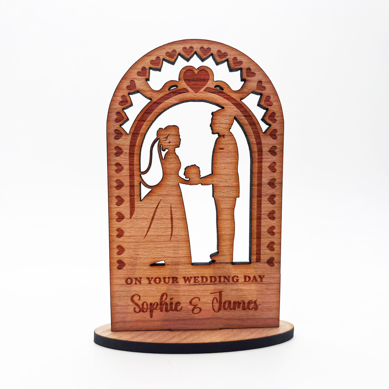 Engraved Wood Wedding Day Gate Arch Couple Silhouette Keepsake ...