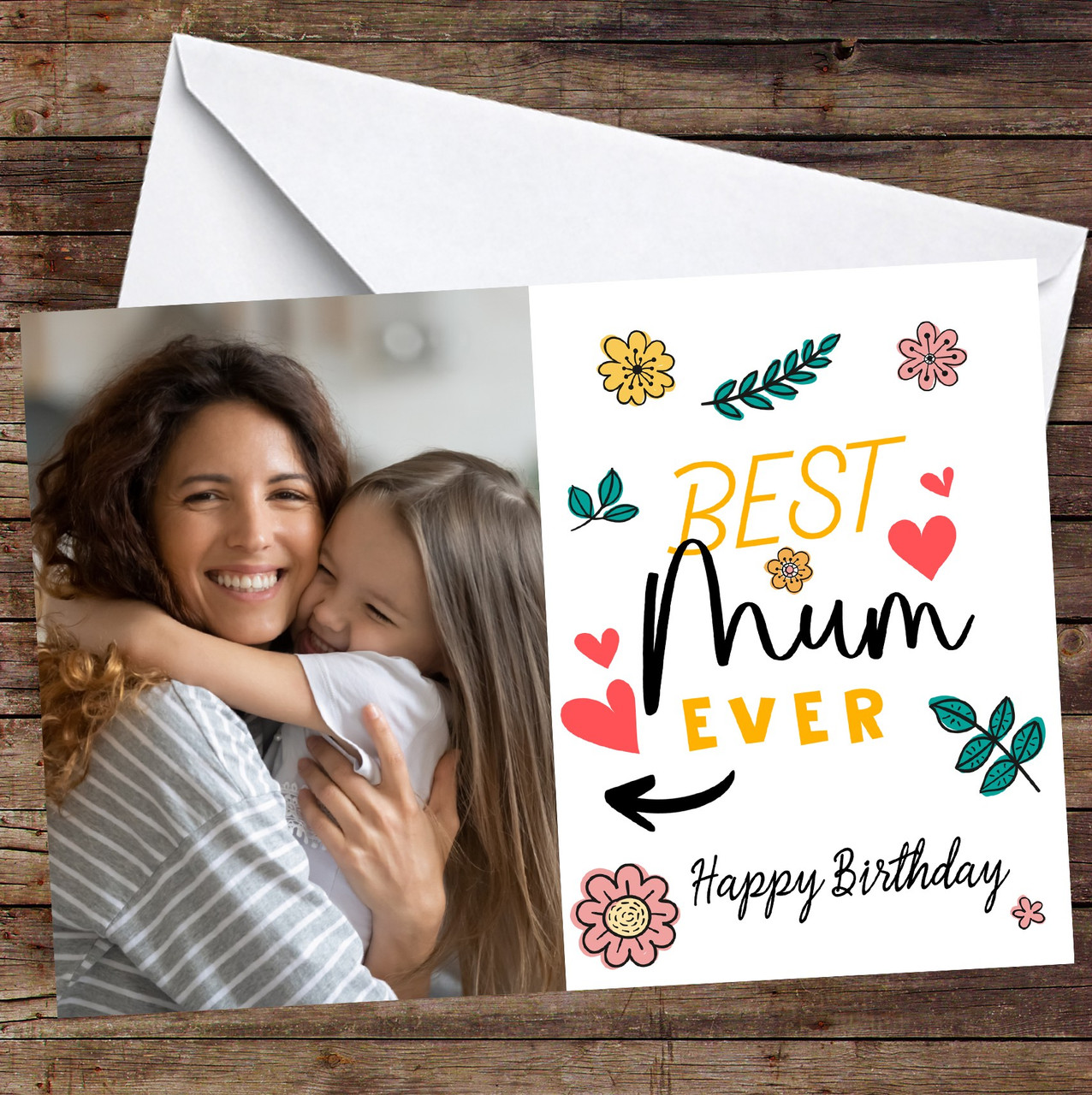 Personalised Best Mum Ever Floral Hearts Doodle Photo Happy Birthday ...