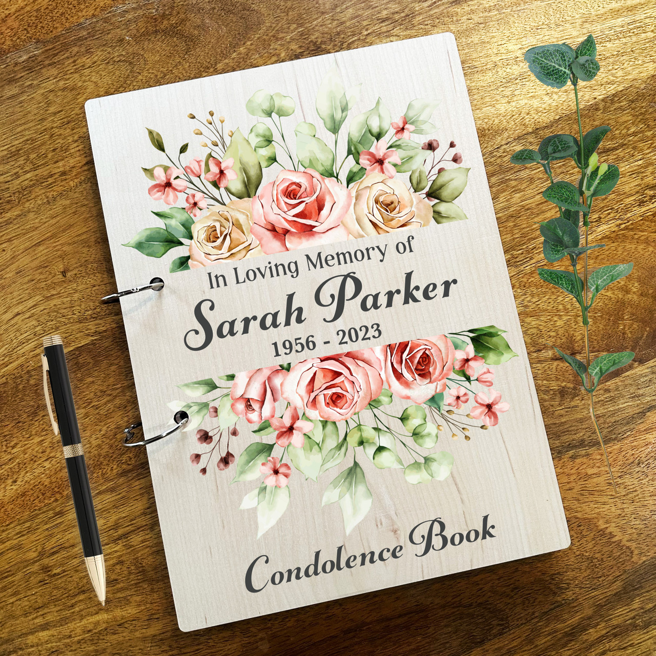 Wood Watercolour Roses Sympathy In Loving Memory Funeral Condolence ...