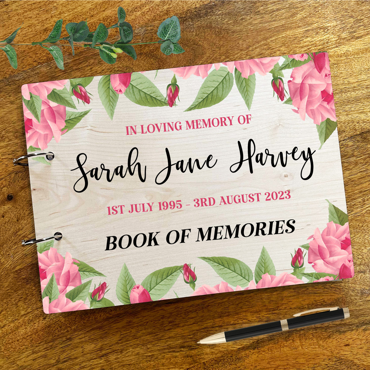 Wood Pretty Pink Roses Memorial In Loving Memory Photo Album Keepsake ...