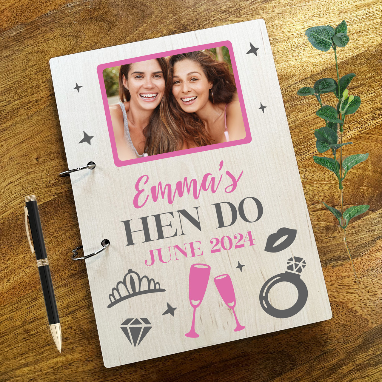 Wood Pink Photo Album Hen Do Memories Keepsake Book - The Card Zoo