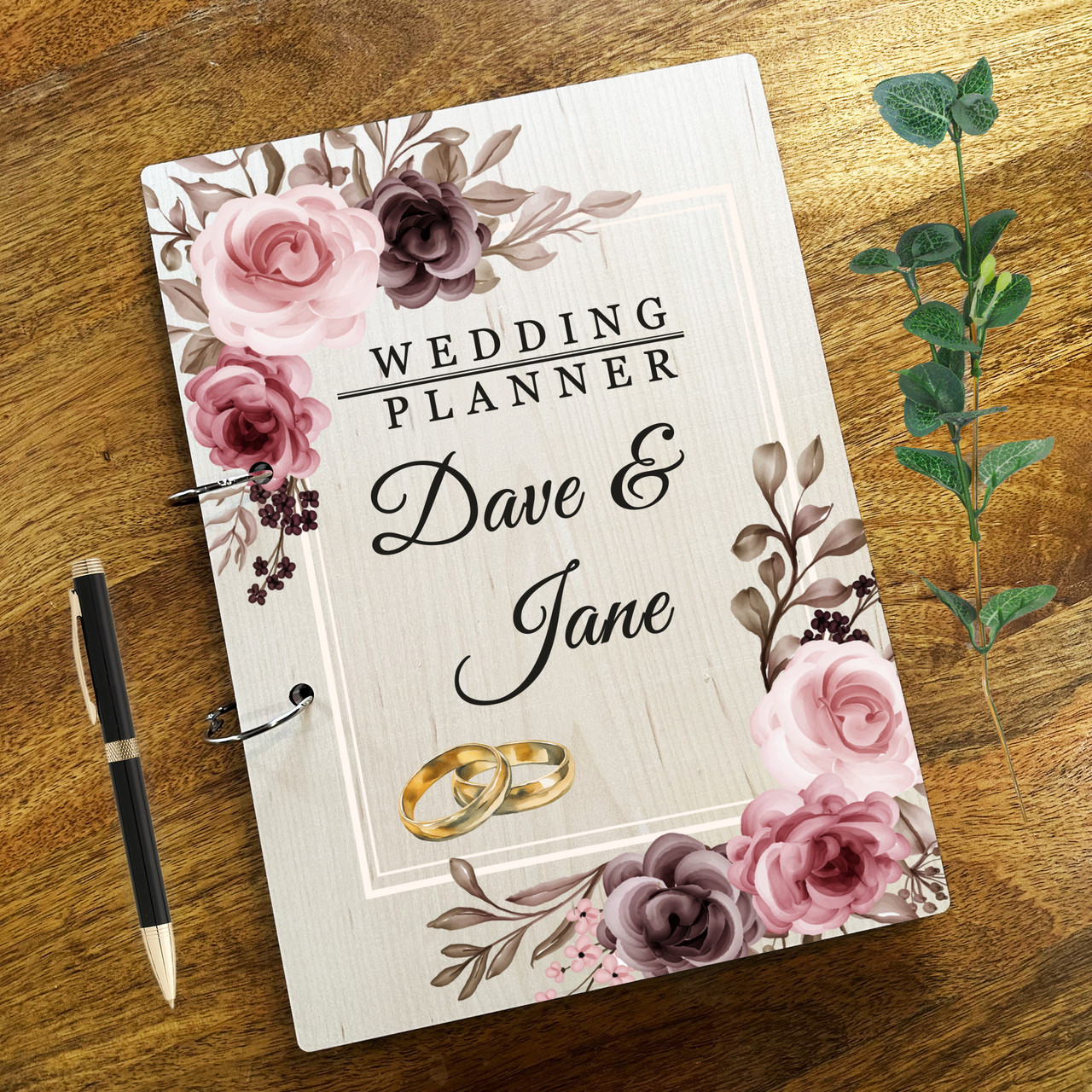Wood Watercolour Roses Journal Scrapbook Organiser Wedding Day Planner ...