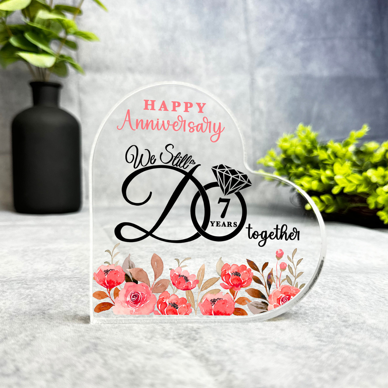 7 Years Together Happy 7th Wedding Anniversary Heart Plaque Keepsake Gift The Card Zoo